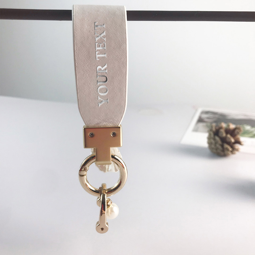 Custom Text White Leather Keychain | Custom Gifts - Create Your Own Gifts
